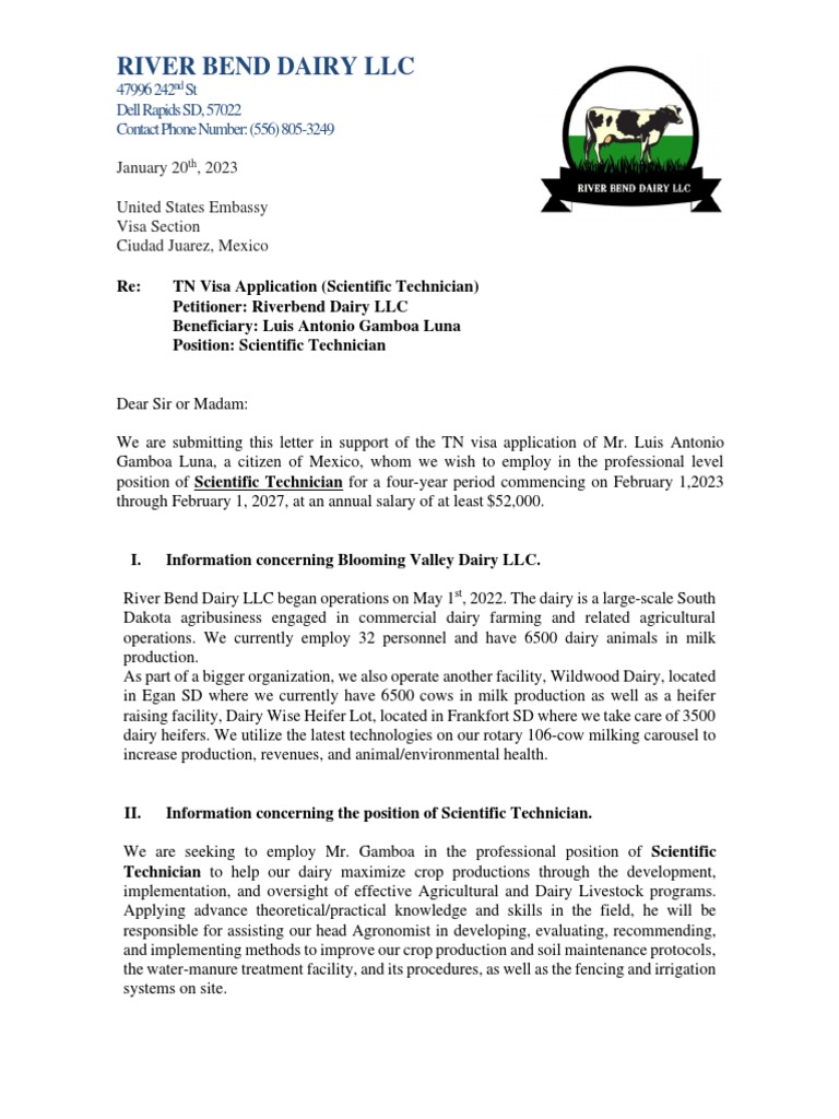 TN Visa Support for Technician | PDF | Dairy Farming | Academic Degree