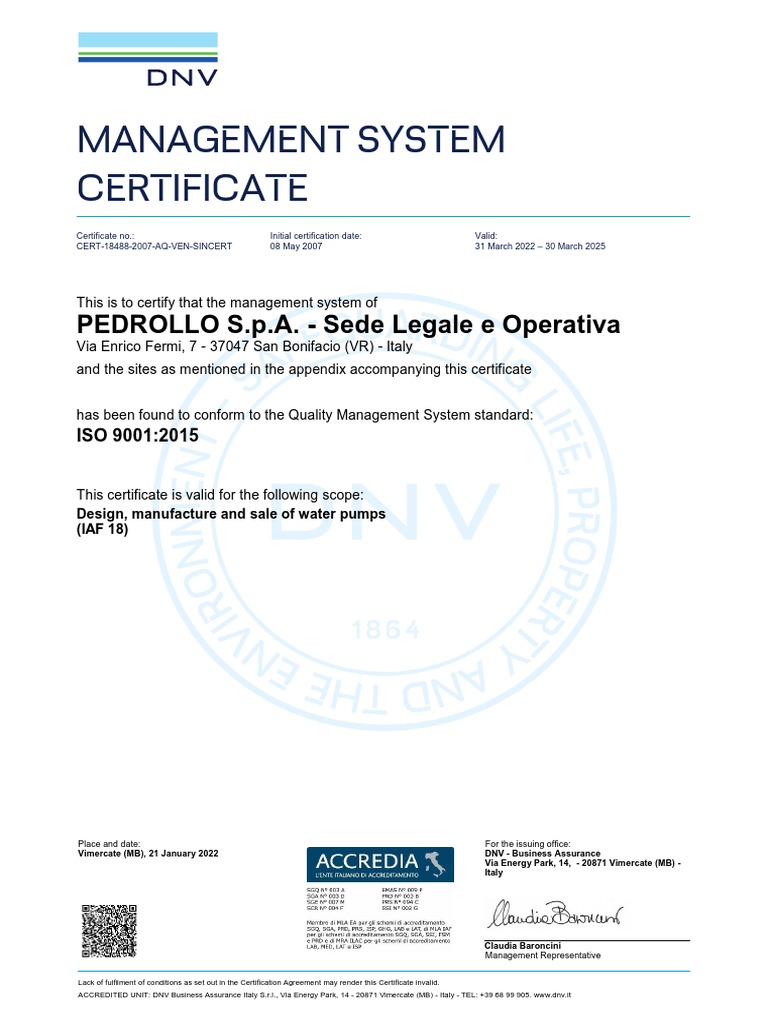 CERTIFICATO ISO-9001 - Marzo 2025 | PDF