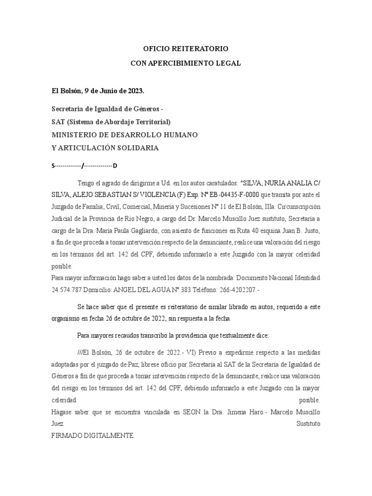 Oficio Reiteratorio | PDF | Justicia | Crimen y violencia