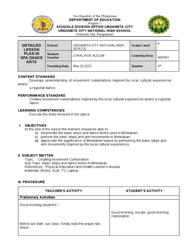 Lesson Plan | PDF | Learning | Dances