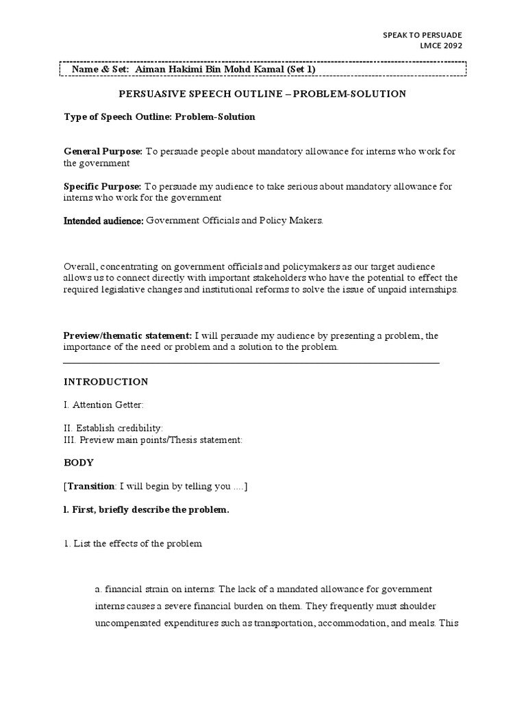 Problem-Solution Template & Sample | PDF | Internship | Job Hunting