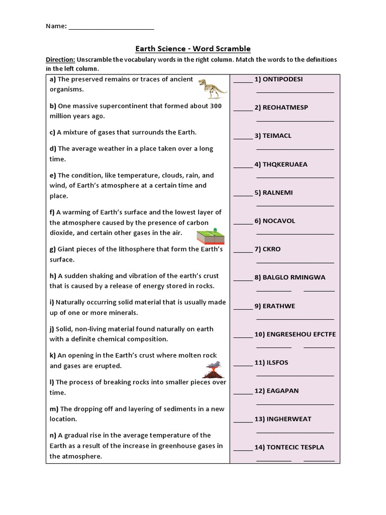 Earth Science Vocabulary Word Scramble | PDF | Earth | Atmosphere Of Earth