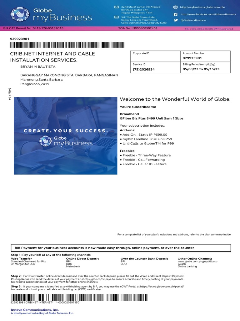 Globe Bill 929923981 | PDF | Banks | Banking