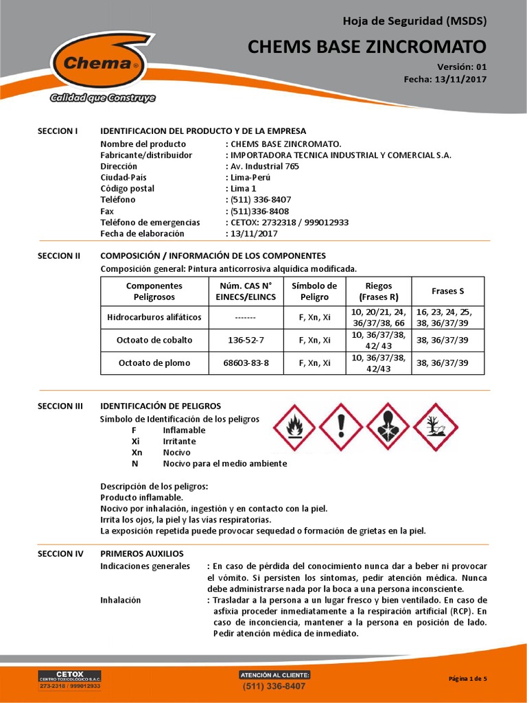 Hs Base Zincromato v01.2017 | PDF | Agua | Solvente