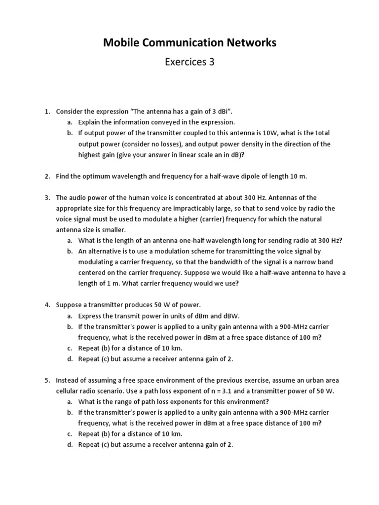 Mobile Communication Networks: Exercices 3 | PDF