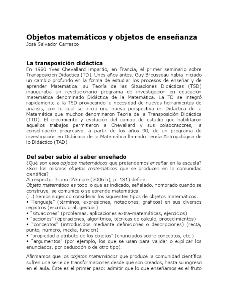 06 Objetos Matematicos y Objetos de Ensen Anza | PDF | Enseñando | Matemáticas