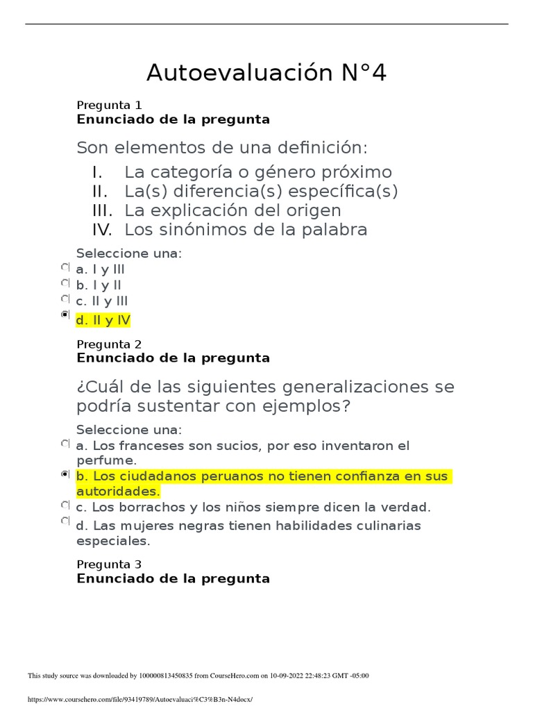 Autoevaluaci N N4 | PDF | Perú