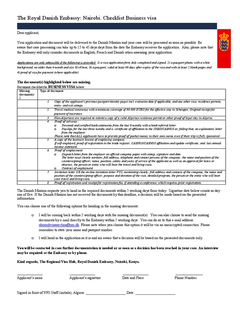 0223 AL Missing Documentation Checklist Business 23 | PDF | Travel Visa ...