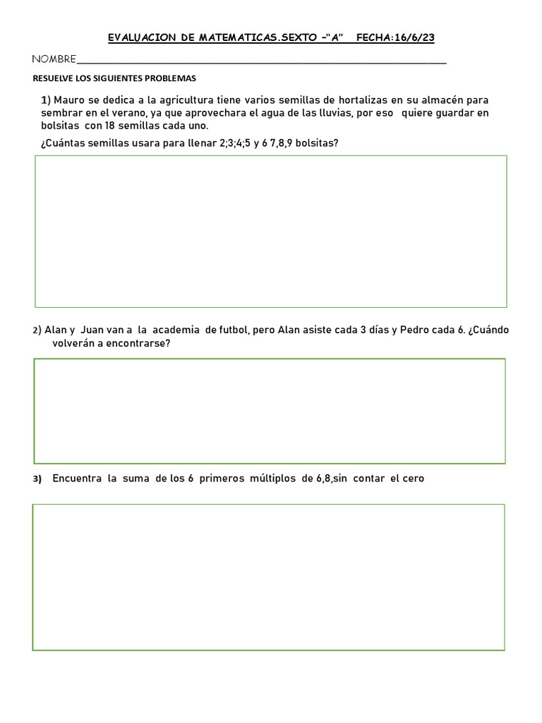 Evaluacion De Matematicas 16 Jun Pdf