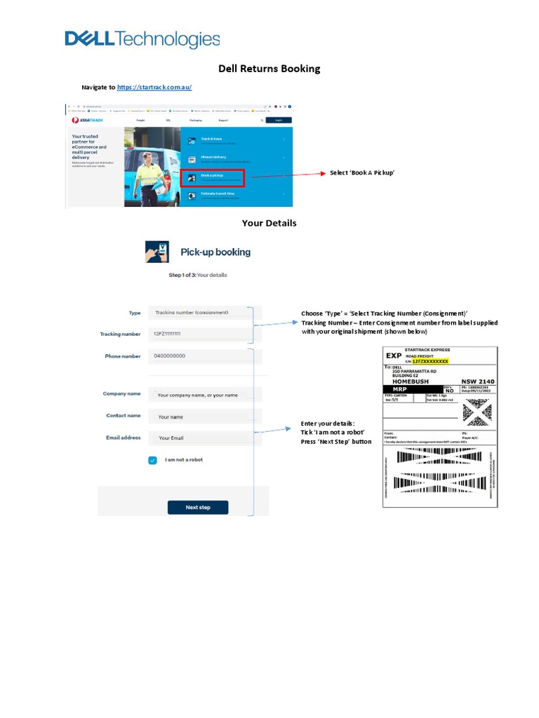 Dell Returns Booking: Your Details | PDF