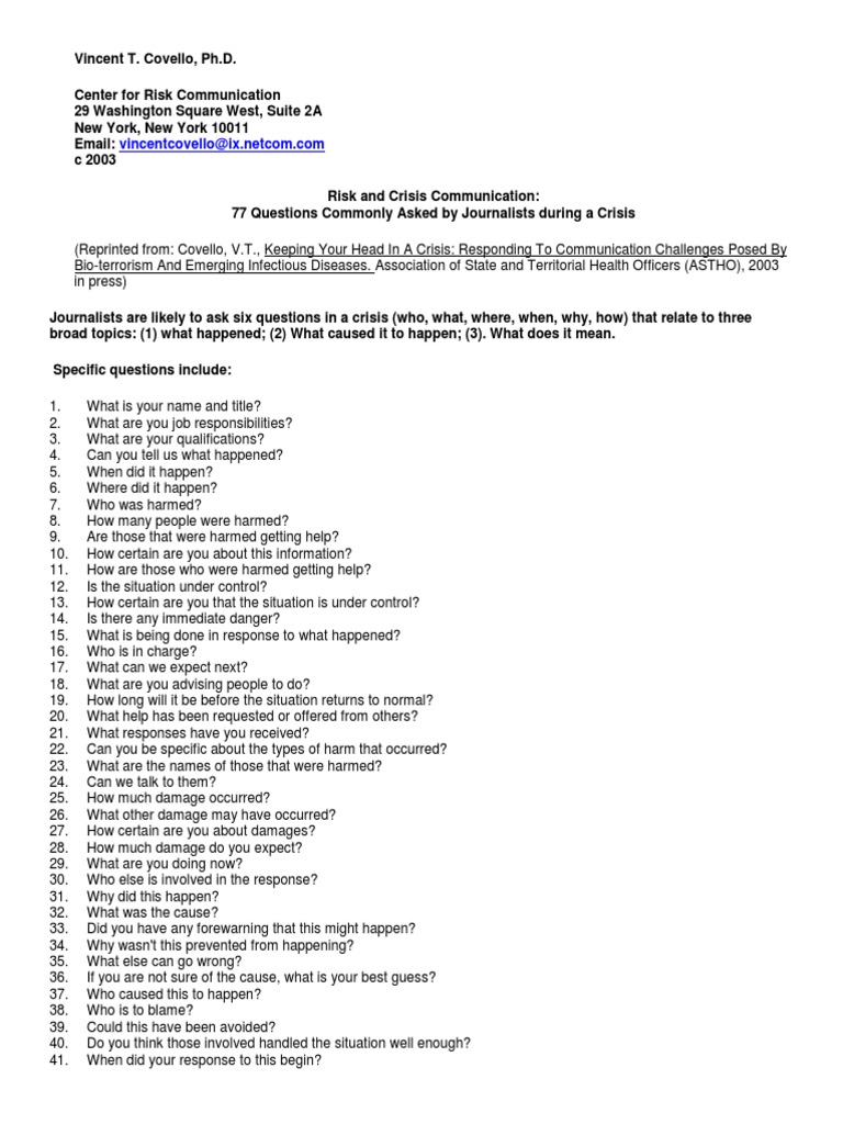 77 Crisis Communication Questions | PDF | Self-Improvement