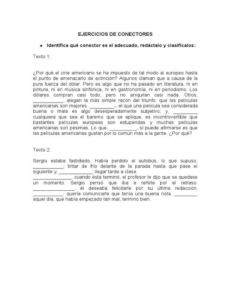 Ejercicios de Conectores | PDF