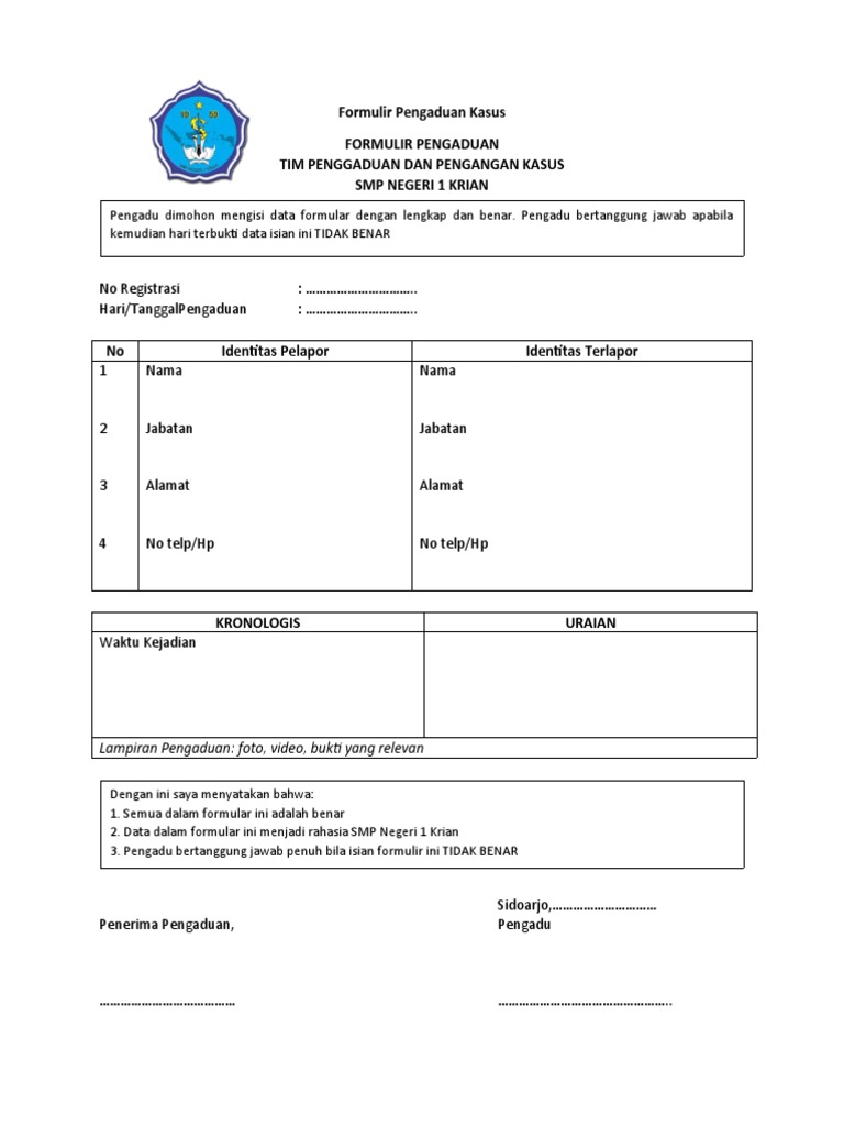Formulir Pengaduan SMPN 1 Krian | PDF