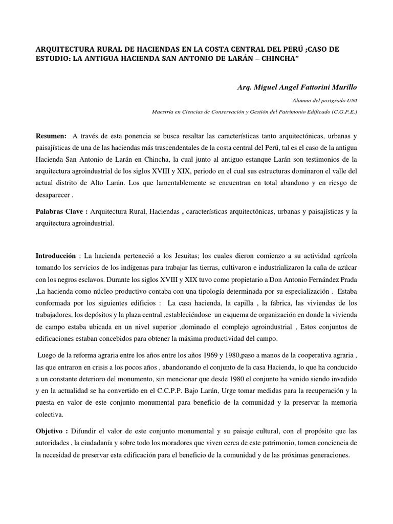 Arquitectura Rural de Haciendas en La Costa Central Del Perú - Caso de ...
