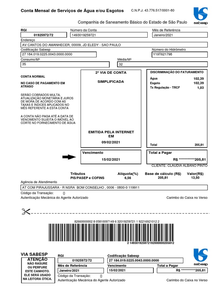 Sabesp - Conta de Água | Download grátis PDF | Business | Economias