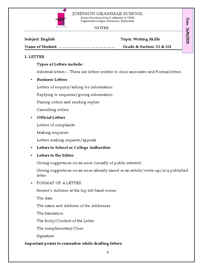 Grade XI & XII English-Advanced Writing Skills-Notes-1 | PDF ...