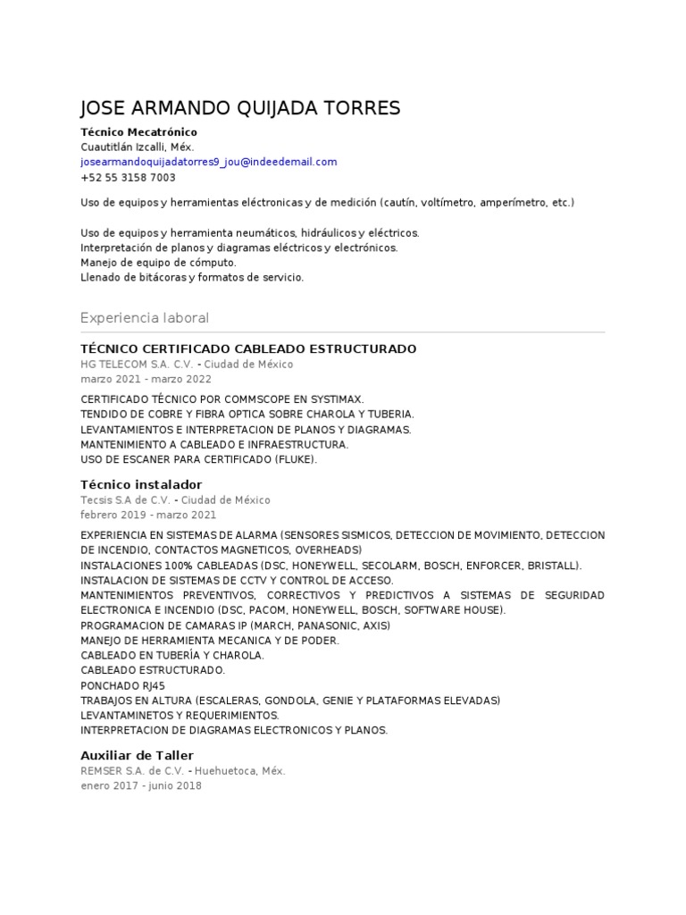 Curriculum Técnico en Tecsis S.A. | PDF | Ciencias de la Computación ...