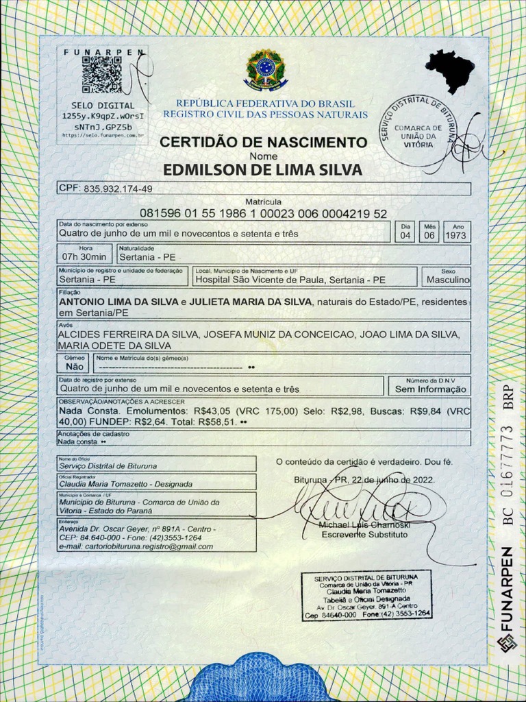 Certidão de Nascimento | PDF
