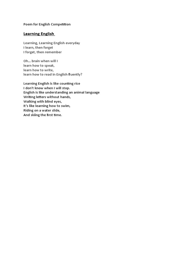 Poem on Learning English Challenges | PDF