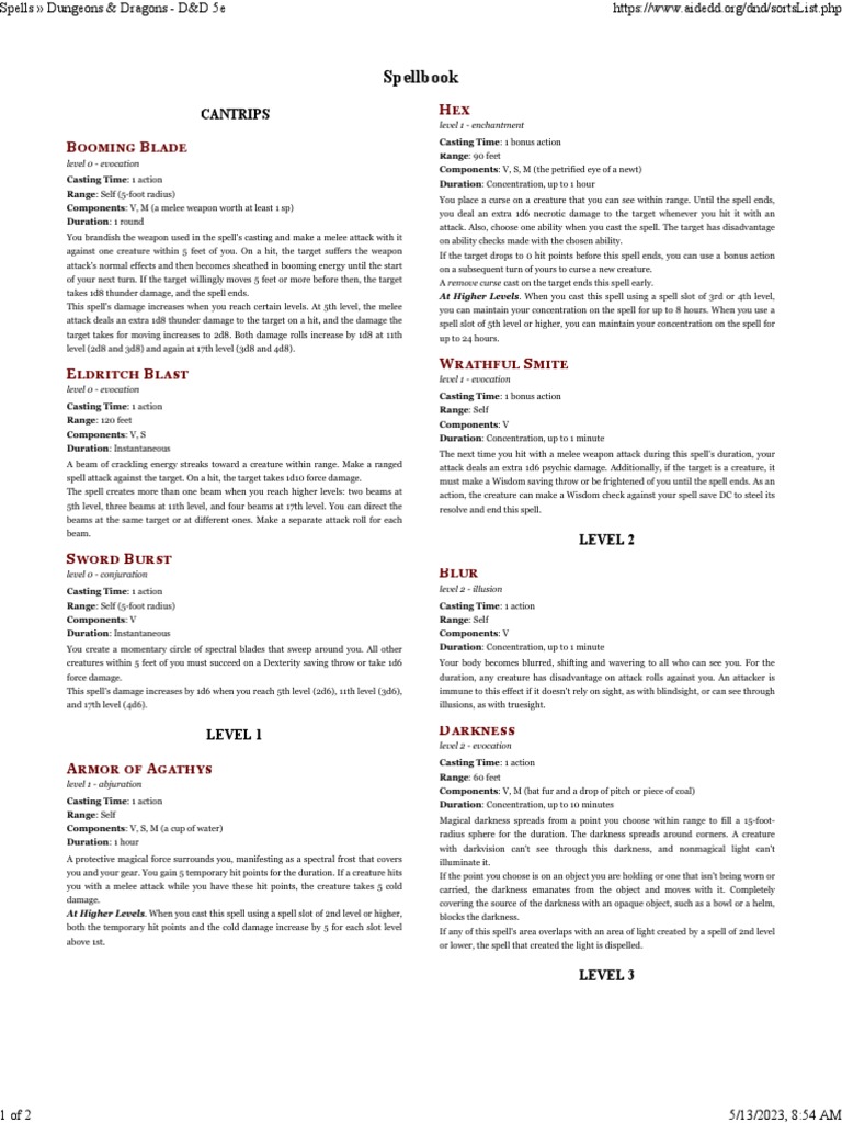 5th Level Warlock Spells | PDF