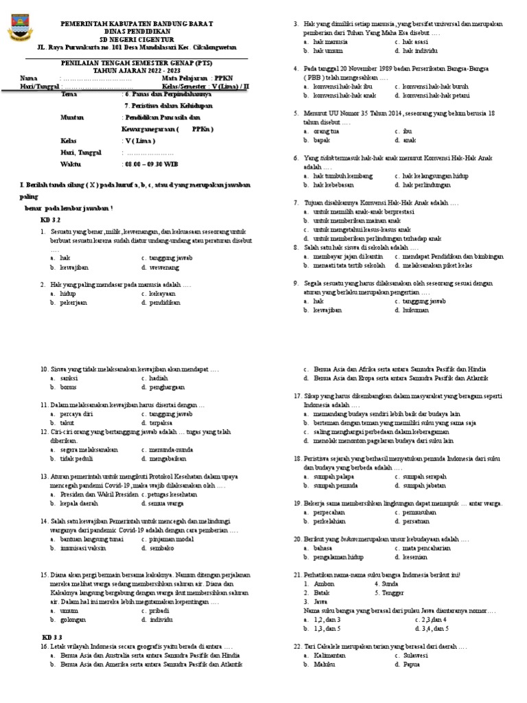 Pts PPKN Kelas 5 SMT 2 | PDF