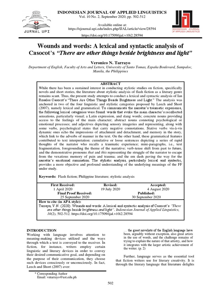 SAMPLE. Lexical and Syntactic Analysis 1 | PDF | Linguistics | Experience