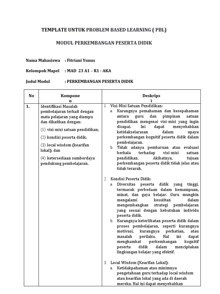 Template Untuk Problem Based Learning | PDF | Pengembangan Diri | Kesehatan Holistik