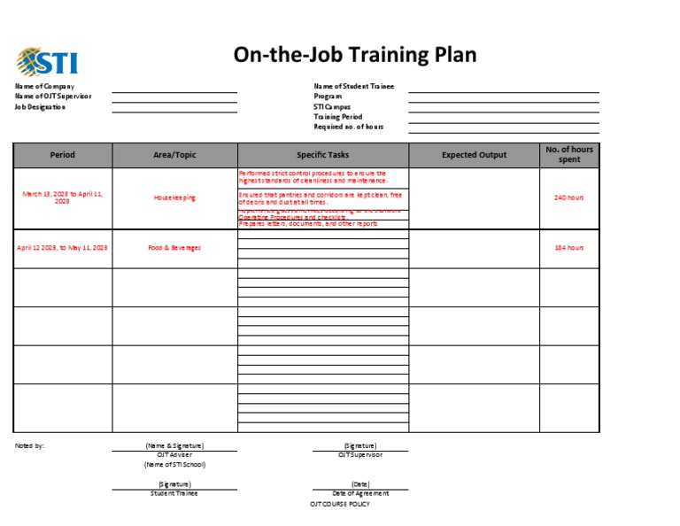 FT-CRD-132-00 OJT Training Plan Template | PDF | Behavior Modification | Cognition