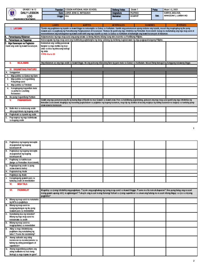 New DLL Format Filipino | PDF