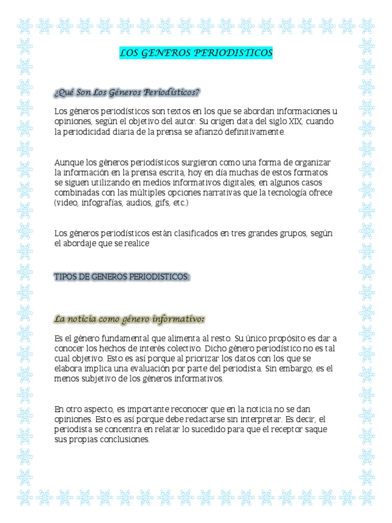 LOS GENEROS PERIODISTICOS LECTURA Y REDACCION | PDF