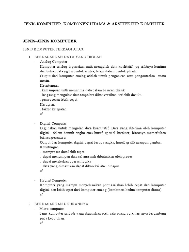 3a. Jenis-Jenis Komputer, Komponen Utama & Arsitektur Komputer | PDF