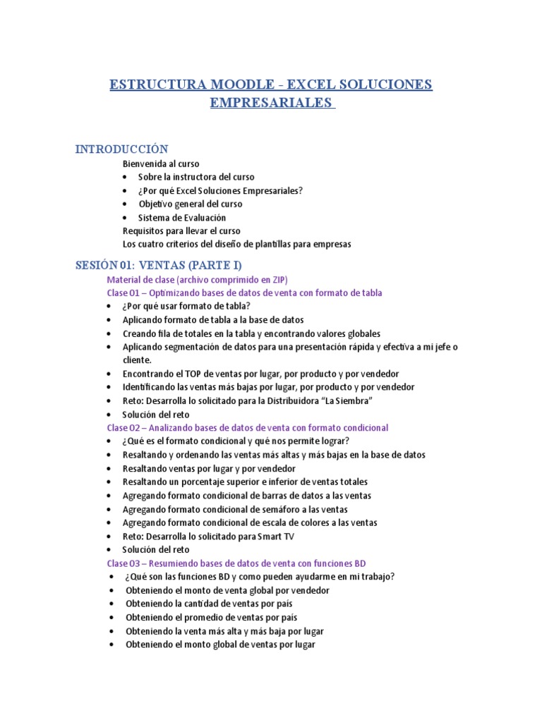 Estructura Moodle - Excel Soluciones Empresariales | PDF | Microsoft Excel | Flujo de efectivo