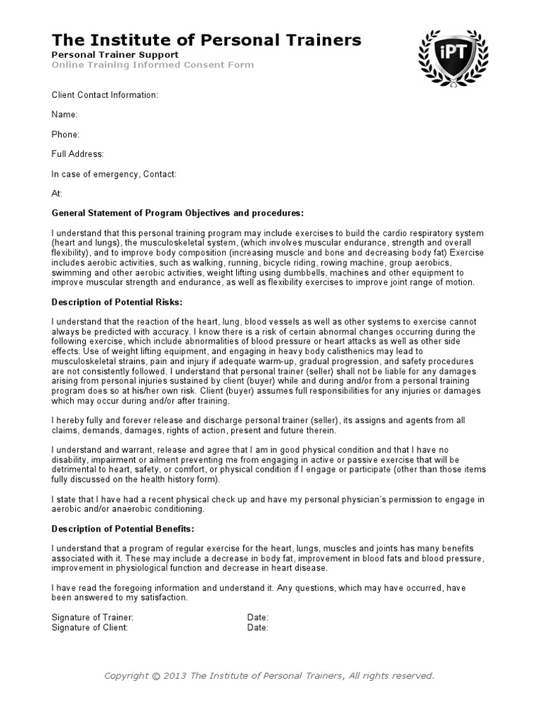 Ipt Online Training Informed Consent Form | PDF | Weight Training ...