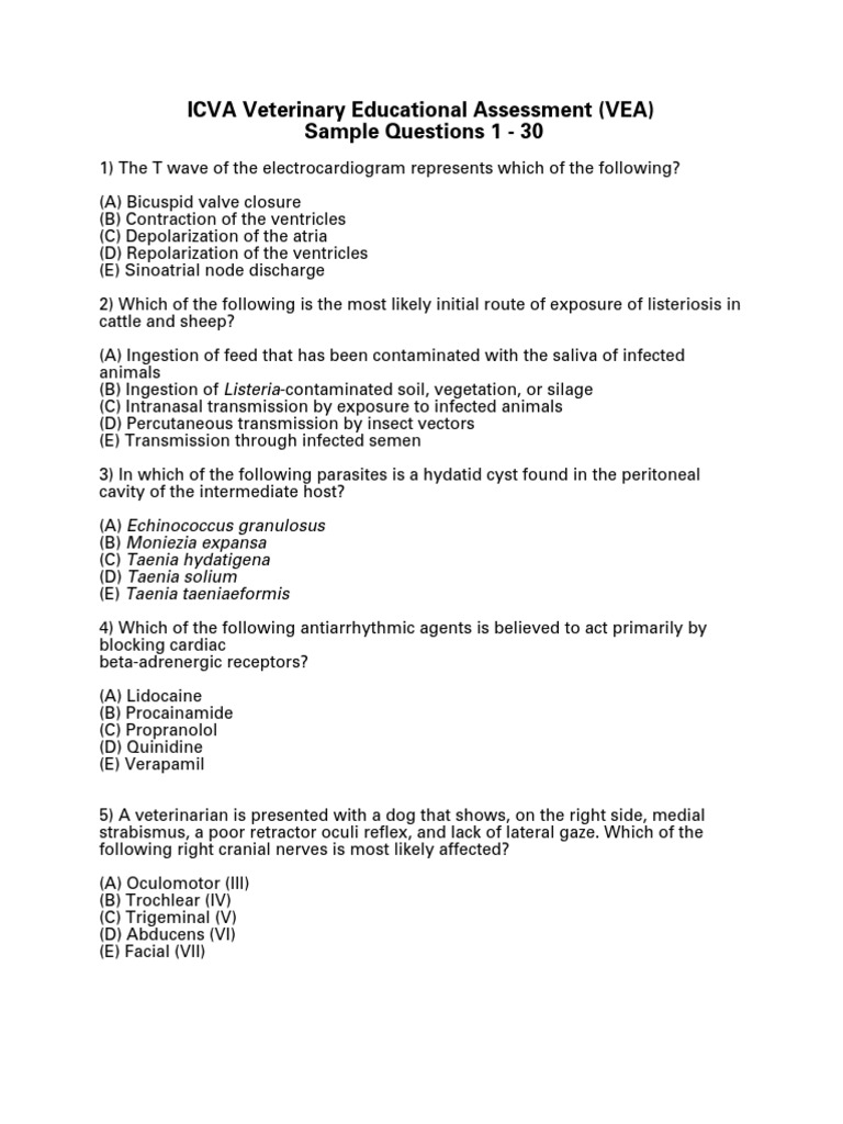 VEA Sample Questions | PDF | Medical Specialties | Clinical Medicine