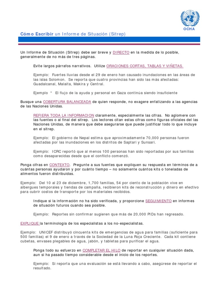 Como - Escribir - Un - Informe - de - Situacion - OCHA | PDF