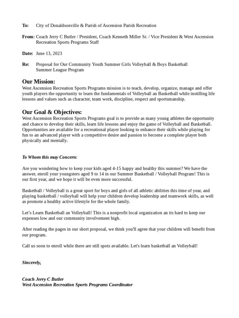 Volleyball & Basketball Proposal | PDF | Sports