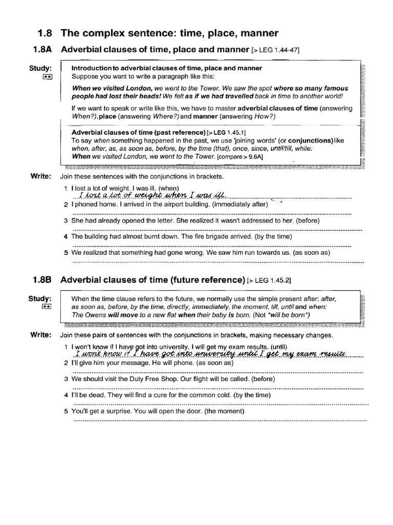 Adverb Clauses of Time, Place and Manner | PDF