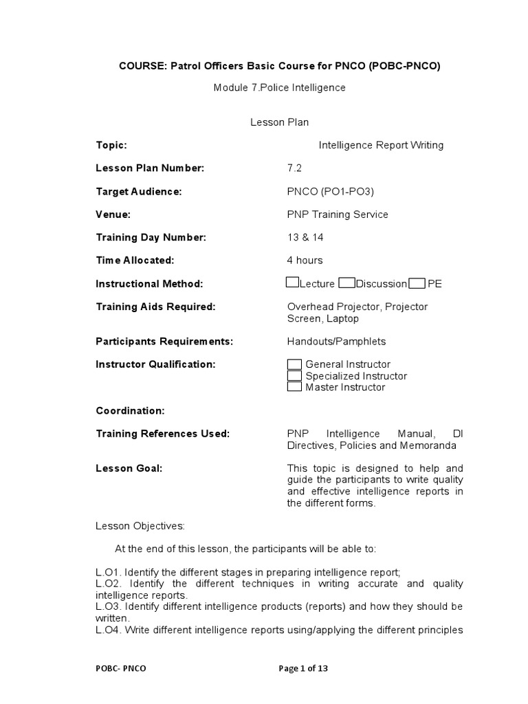 LP 7.2 Intelligence Report Writing | PDF | Classified Information In ...