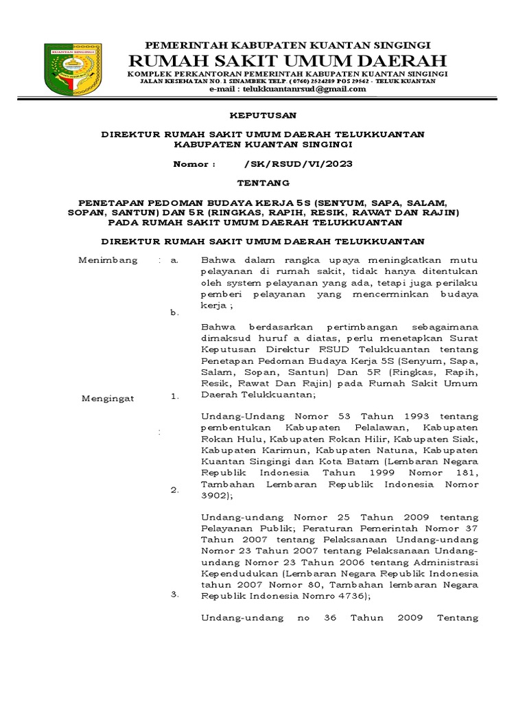 SK BUDAYA KERJA 5 S Dan 5 R | PDF