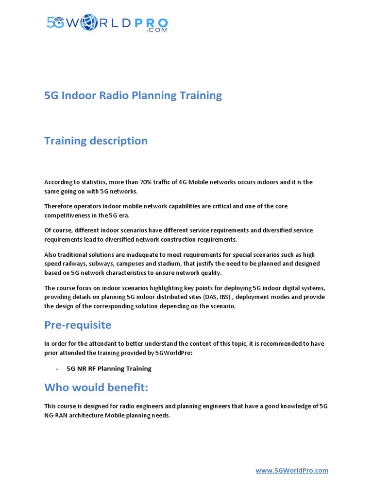 5G Indoor Radio Planning Training | PDF | Cellular Network | Wi Fi