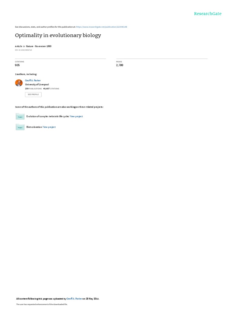 Optimality in Evolutionary Biology | PDF