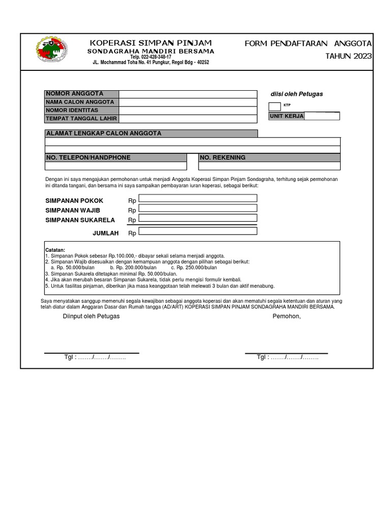 Formulir Anggota Koperasi | PDF