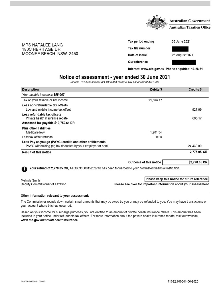 Natalee Lang - Tax Notice of Assessment For 20202021 | PDF