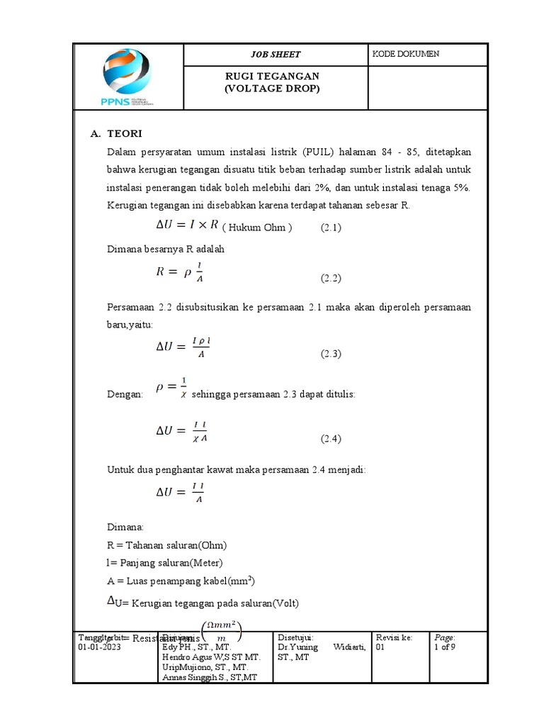 Modul 2 Rugi Tegangan (Voltage Drop) 1 | PDF
