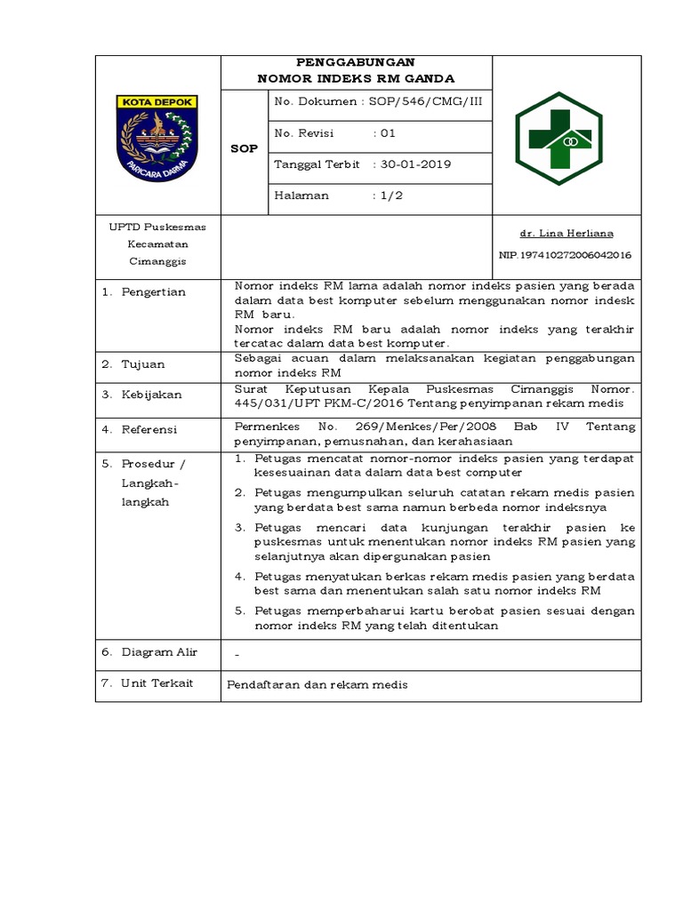 Sop Penggabungan Nomor Indeks RM Ganda | PDF