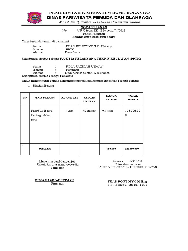 Nota Pesanan Makan Minum | PDF