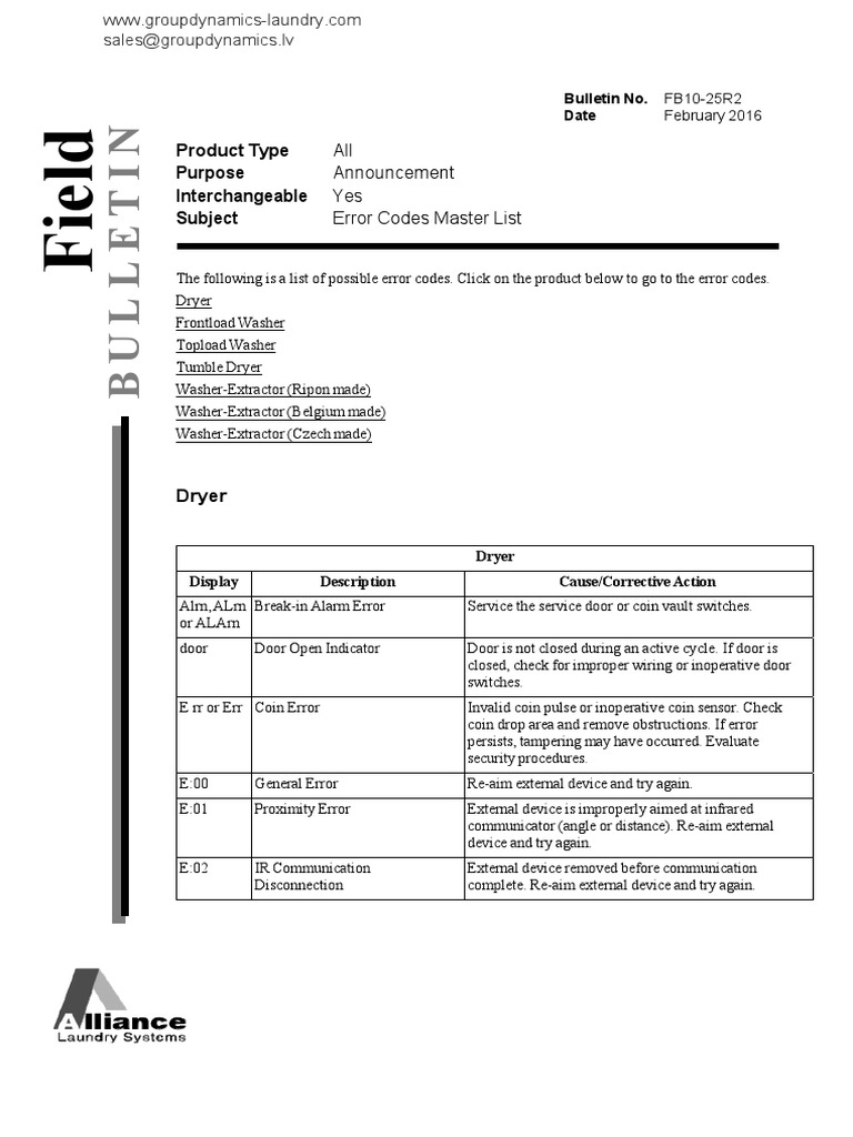 Alliance Error Codes 2017 | PDF