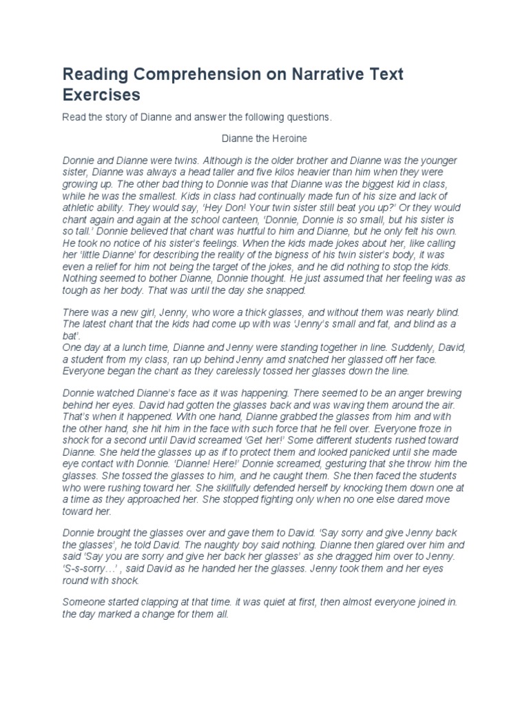 Reading Comprehension On Narrative Text Exercises | PDF