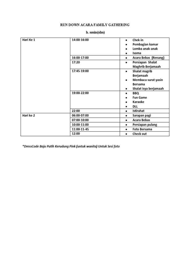 Run Down Acara Family Gathering | PDF
