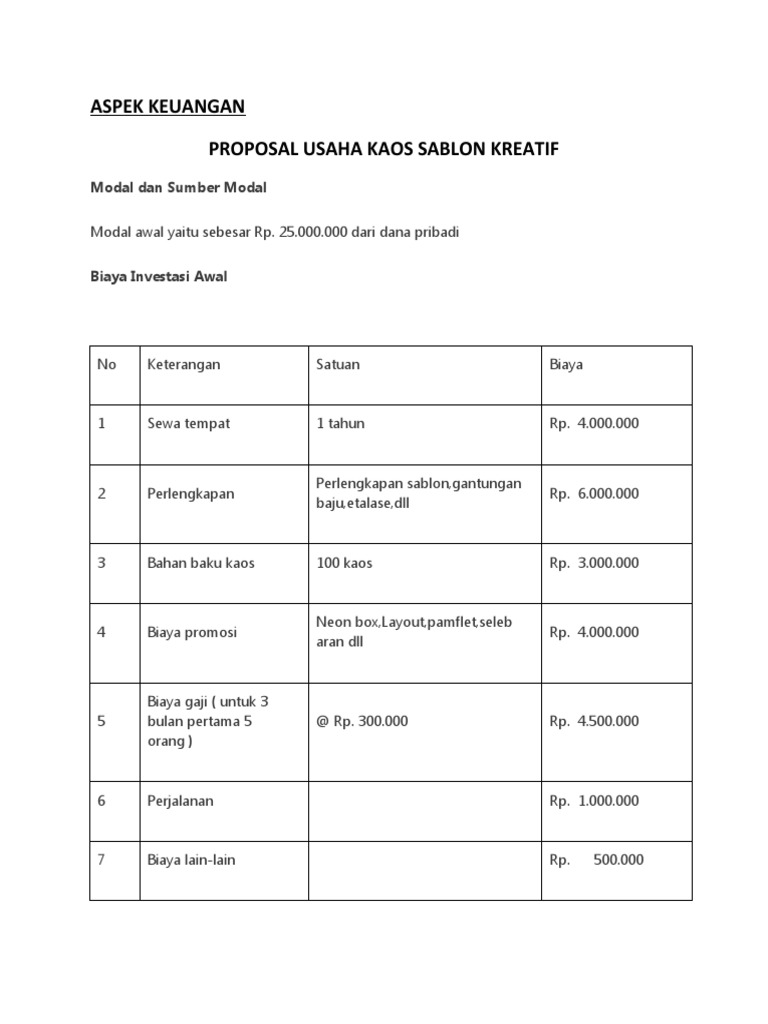 PROPOSAL USAHA KAOS SABLON KREATIF | PDF